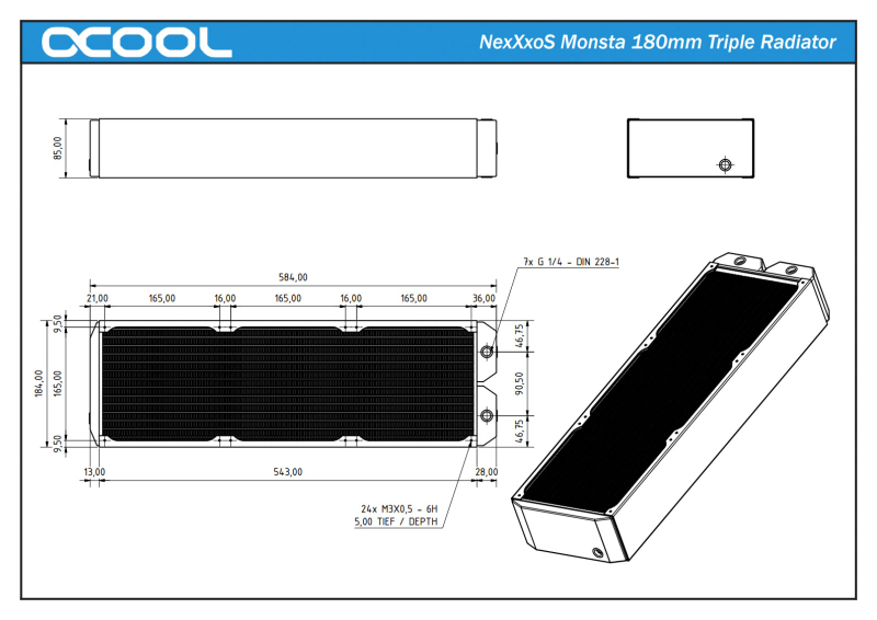 RAD Alphacool NexXxoS Monsta 180mm Triple Radiator | 180/200mm ...
